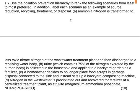 Solved 17 Use The Pollution Prevention Hierarchy To Rank