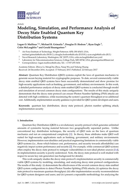 Pdf Modeling Simulation And Performance Analysis Of Decoy State
