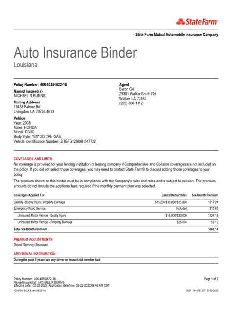 Auto Binder And Id Cards Pdf Vehicle Insurance Insurance