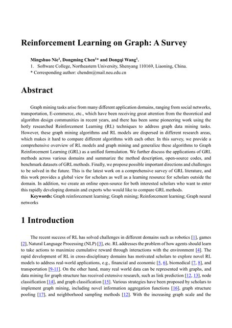Pdf Reinforcement Learning On Graphs A Survey