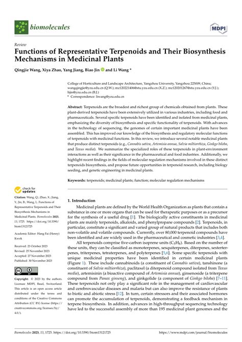 Pdf Functions Of Representative Terpenoids And Their Biosynthesis