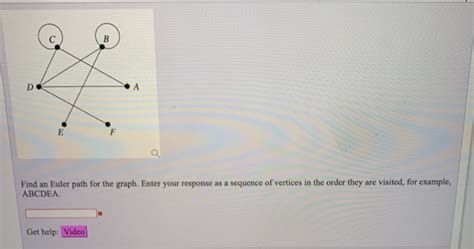 Solved Find An Euler Path For The Graph Enter Your Response