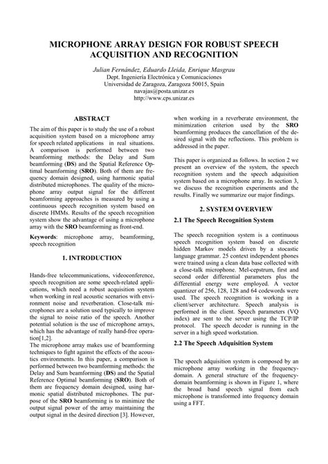 Pdf Microphone Array Design For Robust Speech Acquisition And Recognition