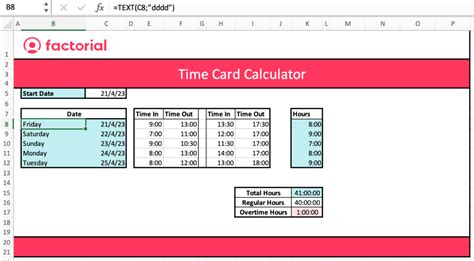 Time Card Calculator [free Excel Template] Factorial