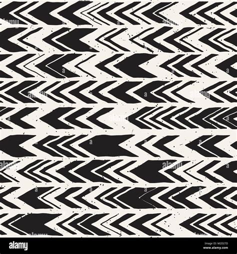 Vector Seamless Freehand Pattern Doodle Monochrome Print With Hand Drawn Chevron Texture