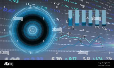 Rotating Blue Hud Gauge On Grid With Bar Chart Graphs Numeric Labels Delta Markers Copy