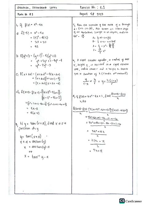 Exercise 1 Calculus 1 Limit And Derivative Engineering Studocu