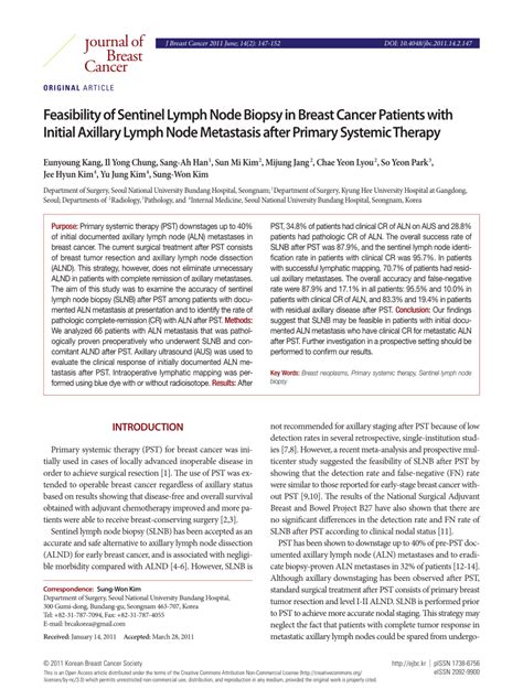 Pdf Feasibility Of Sentinel Lymph Node Biopsy In Breast Cancer