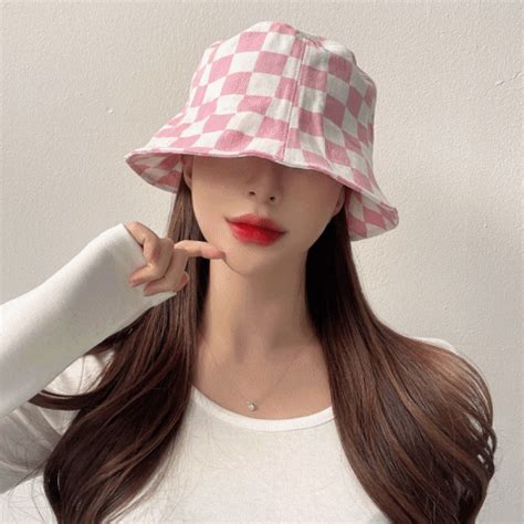 체커보드 체크 벙거지 모자 얼굴소멸 체스 버킷햇 핑크민트블랙