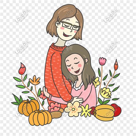 추수 감사절 어머니와 딸이 포옹 일러스트 레이션 Png 일러스트 무료 다운로드 Lovepik