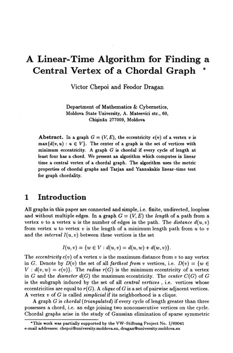 Pdf A Linear Time Algorithm For Finding A Central Vertex Of A Chordal