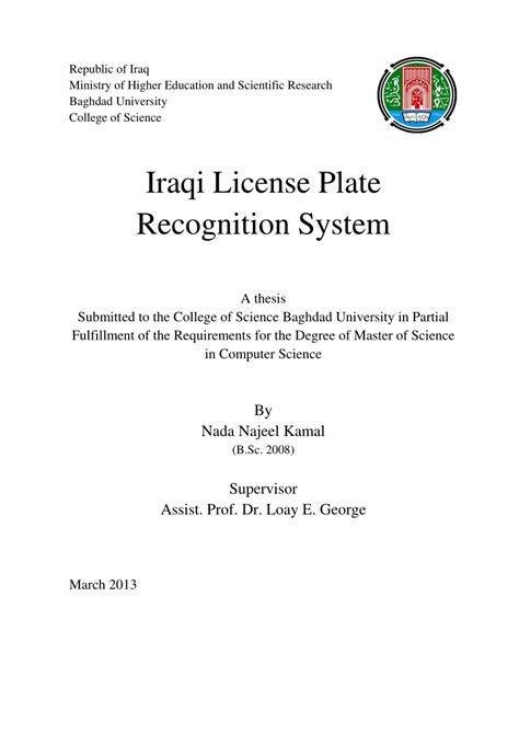 Pdf Iraqi License Plate Recognition System