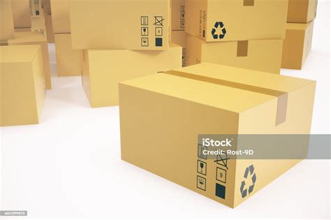창 고 또는 배달 개념 배경 골 판지 납품 상자 또는 소포 힙 3 차원 렌더링 3차원 형태에 대한 스톡 벡터 아트 및 기타