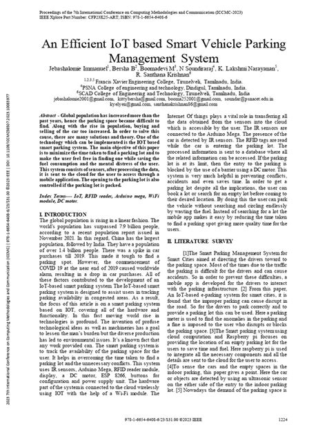 An Efficient Iot Based Smart Vehicle Parking Management System Pdf