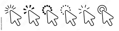 Computer Mouse Click Cursor Black Stroke Outline Arrow Icons Set Arrow