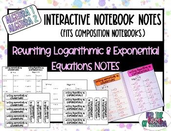 Rewriting Logarithmic Exponential Equations NOTES By For The Love Of Algebra