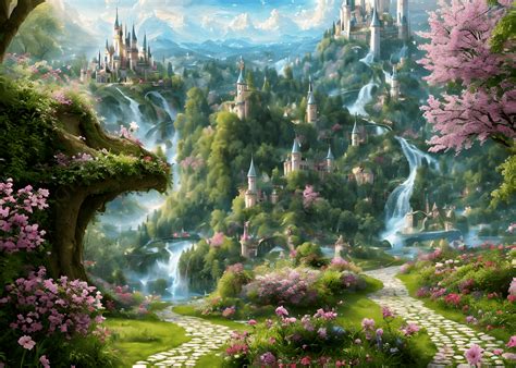 Fairy Land With Beautiful Nature In Tales Background Nature Cartoon