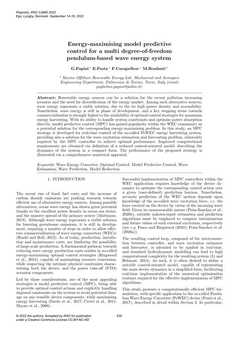 Pdf Energy Maximising Model Predictive Control For A Multi Degree Of Freedom Pendulum Based