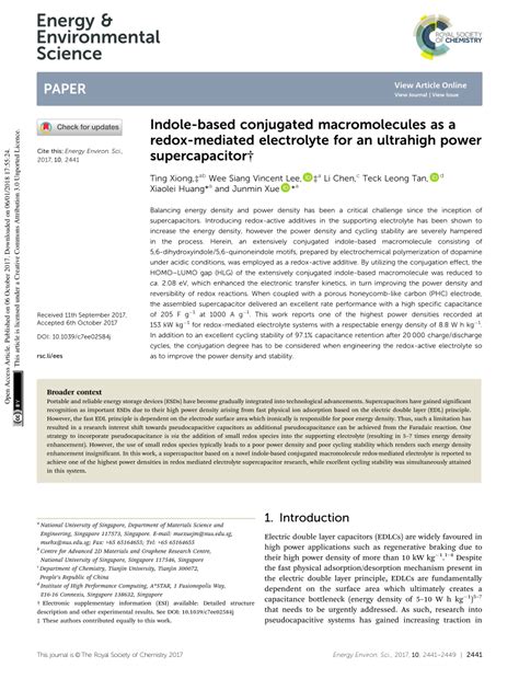 Pdf Indole Based Conjugated Macromolecule As Redox Mediated Electrolyte For Ultrahigh Power