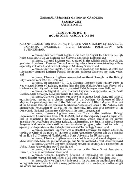 Joint Resolution Honoring Clarence Lightner Doc Template Pdffiller