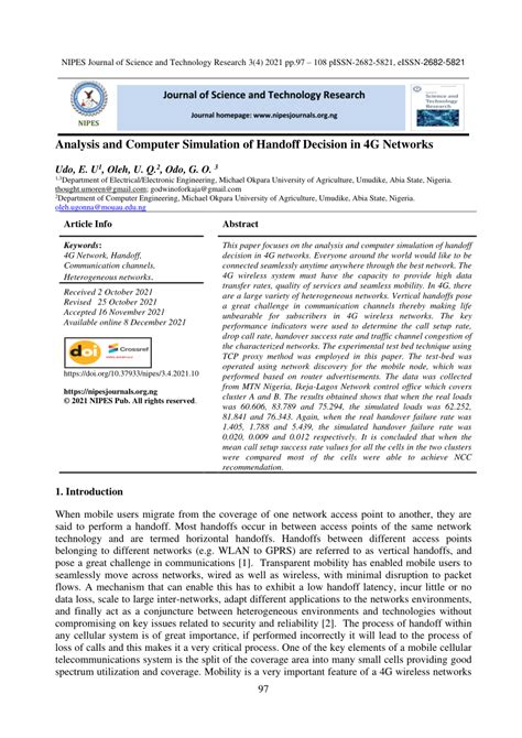 Pdf Analysis And Computer Simulation Of Handoff Decision In 4g Networks