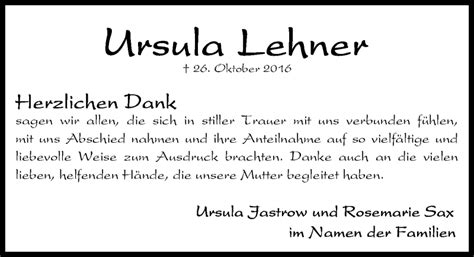 Traueranzeigen Von Ursula Lehner Trauer Nn De