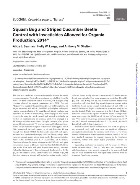 Pdf Squash Bug And Striped Cucumber Beetle Control With Insecticides