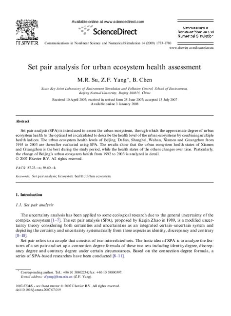 Pdf Set Pair Analysis For Urban Ecosystem Health Assessment