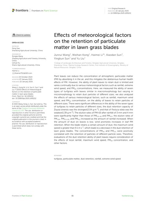 Pdf Effects Of Meteorological Factors On The Retention Of Particulate Matter In Lawn Grass Blades