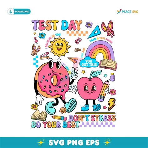 Groovy Donut Test Day Dont Stress Do Your Best Svg Digital Download Peace Svg