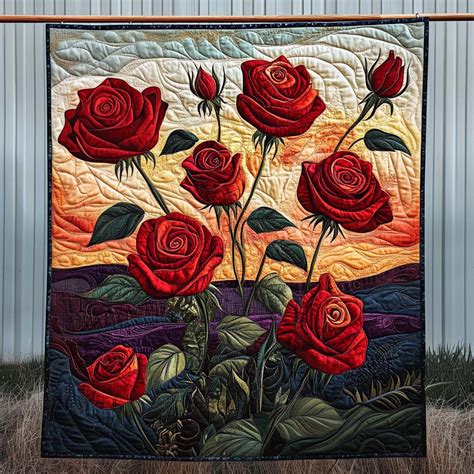 Scarlet Sunset Roses Art Quilt Hanging Ncu0nt848 Vantique