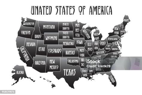 포스터 상태 이름으로 아메리카 합중국의 지도 검은색과 흰색 T셔츠 포스터 또는 지리적 주제에 대 한 미국 지도 인쇄 합니다 상태와 손으로 그린 검정 지도 T 셔츠에 대한