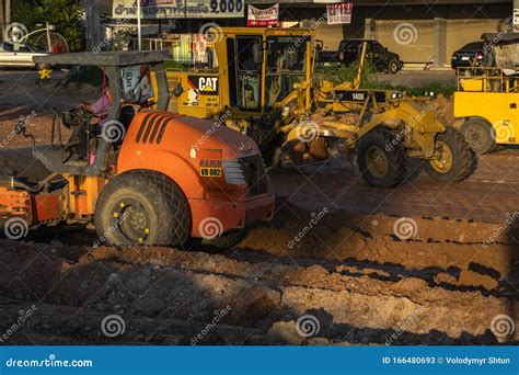 Grader Is Working On Road Construction Grader Industrial Machine On Construction Of New Roads