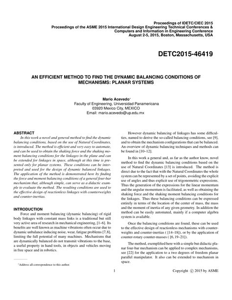 Pdf An Efficient Method To Find The Dynamic Balancing Conditions Of