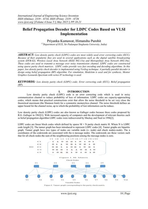 Belief Propagation Decoder For Ldpc Codes Based On Vlsi Implementation