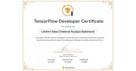 lakshmi satya chaitanya ayyappa badampudi on linkedin tensorflow developer certificate