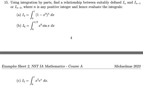 Solved 5 Using Integration By Parts Find A Relationship Chegg Com