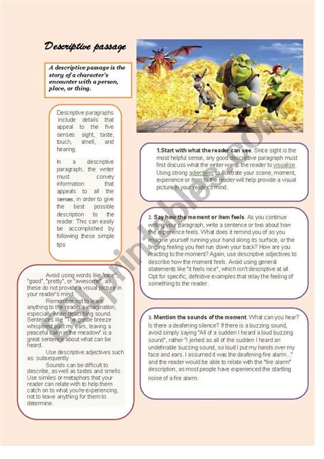 Descriptive Passage Steps Esl Worksheet By Lorymorei