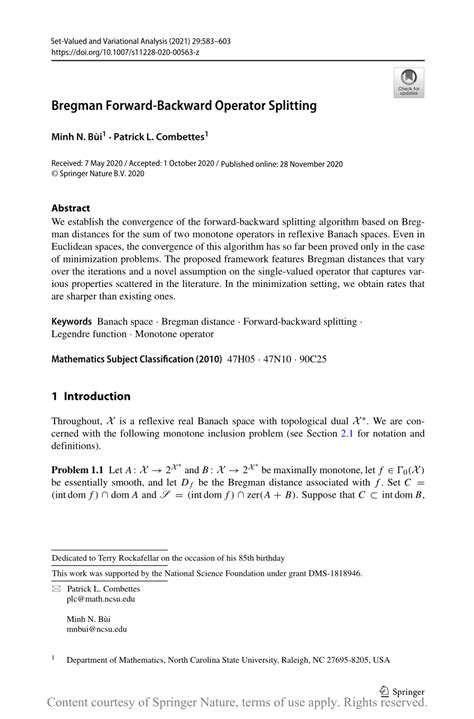 Bregman Forward Backward Operator Splitting Request Pdf