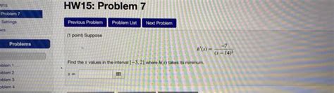 Solved Hw15 Problem 7 N15 Problem 7 Settings Ses Previous
