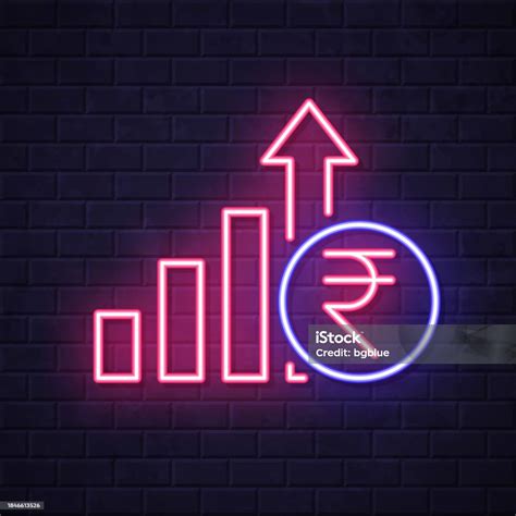 Indian Rupee Rate Increase Glowing Neon Icon On Brick Wall Background Stock Illustration