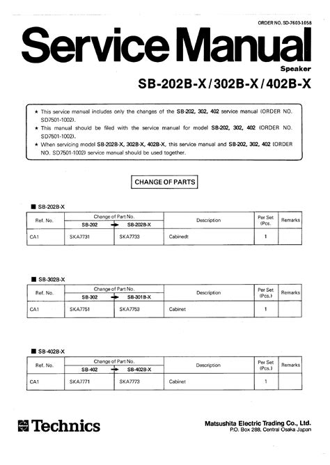 Service Manual For TECHNICS SB 202B X Download