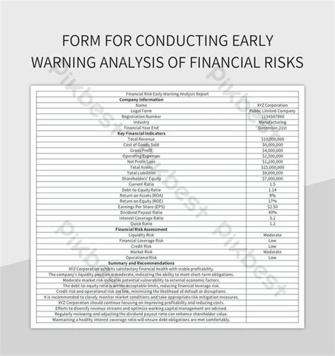 Early Warning Analysis Form For Assessing Financial Risks Excel Template Free Download Pikbest