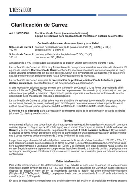 Clarificación De Carrez Pdf Precipitación Química Alimentos