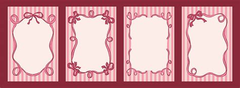 줄무늬 배경에 리본 프레임 번들 레트로 스타일의 섬세한 리본이 있는 손으로 그린 요염한 프레임 발렌타인 데이 생일 결혼식 및 기타 휴일에 적합합니다 개체 그룹에 대한 스톡