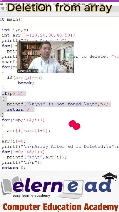Delete An Element From Array In Clanguage Programming Coding Skills