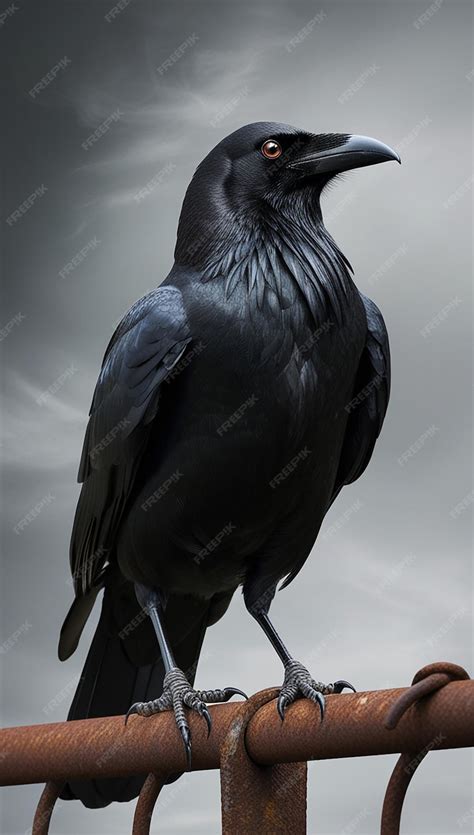 A Black Crow With A White Stripe On Its Wing Premium Ai Generated Image