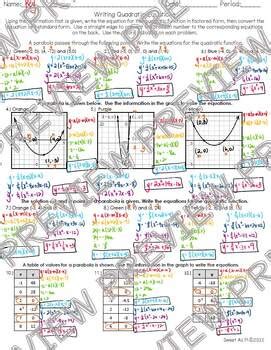 Writing Quadratic Equations In Factored Form Create A Design Worksheet
