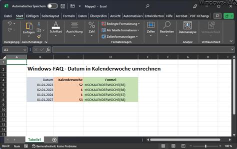 Excel Datum In Kalenderwoche Umrechnen Windows Faq