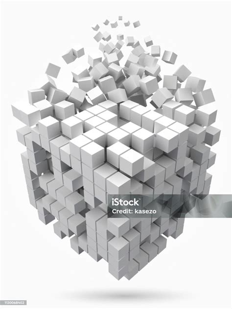 큰 큐빅 데이터 블록입니다 작은 흰색 큐브로 만든 3 차원 픽셀 스타일 벡터 일러스트입니다 3차원 형태에 대한 스톡 벡터 아트